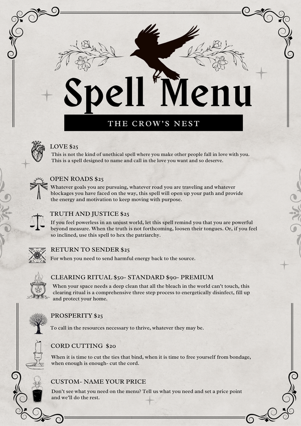 Spell Menu – The Crow's Nest